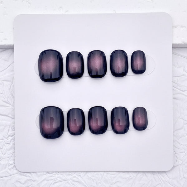 Mystic Plum Cat Eye Press-On Nails | Short Oval Magnetic Gel Art | JRNAIL
